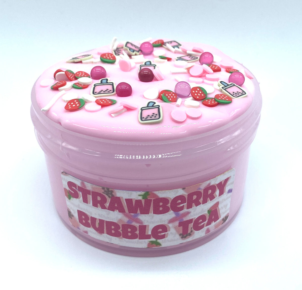 Thick and Glossy Slime, Strawberry Bubble Tea | Lemons and Slimes